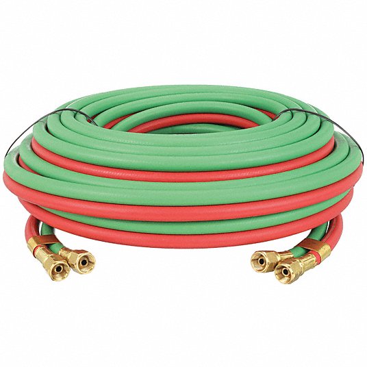 Twin Line Welding Hose: 1/4 in Hose Inside Dia., Green/Red, UNF x UNF ...
